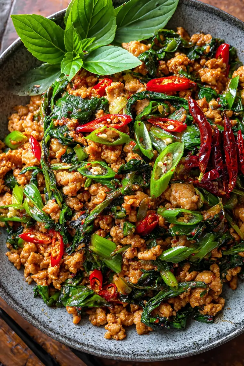 Ground Chicken Thai Basil Stir Fry (Pad Krapow)